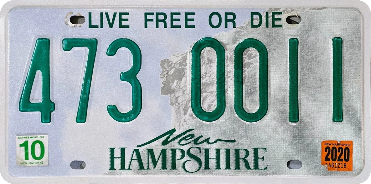 New Hampshire Nanofilm license plate stickers - Alite